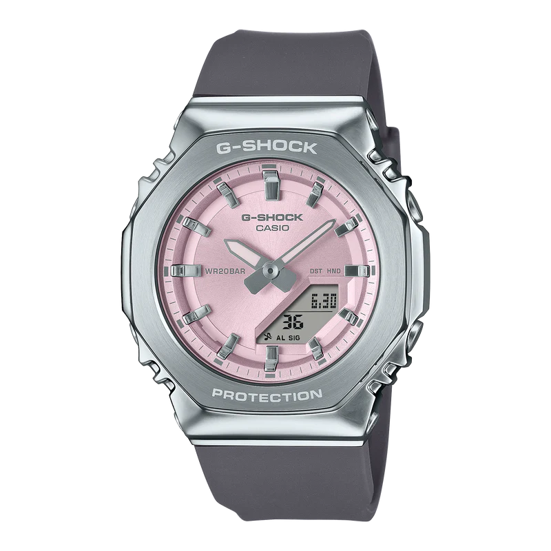 CASIO G-SHOCK LDS ANALOGUE/DIGITAL PINK DIAL/BLACK RESIN STRAP WATCH - 616-00001